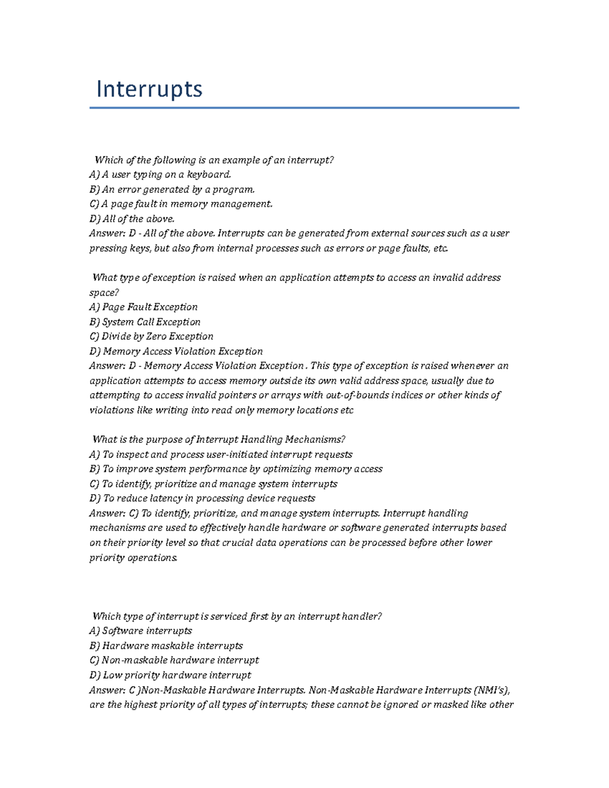 Interrupts In Operating System Concepts Interrupts Which Of The Following Is An Example Of An 