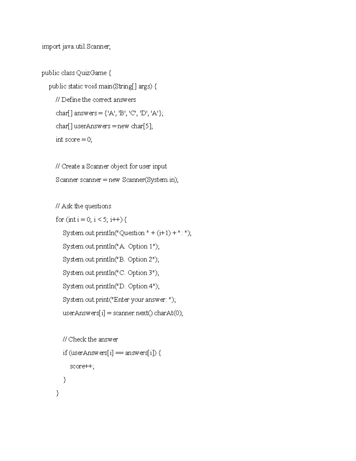 Import java - Assingment - import java.util; public class QuizGame { public static void - Studocu