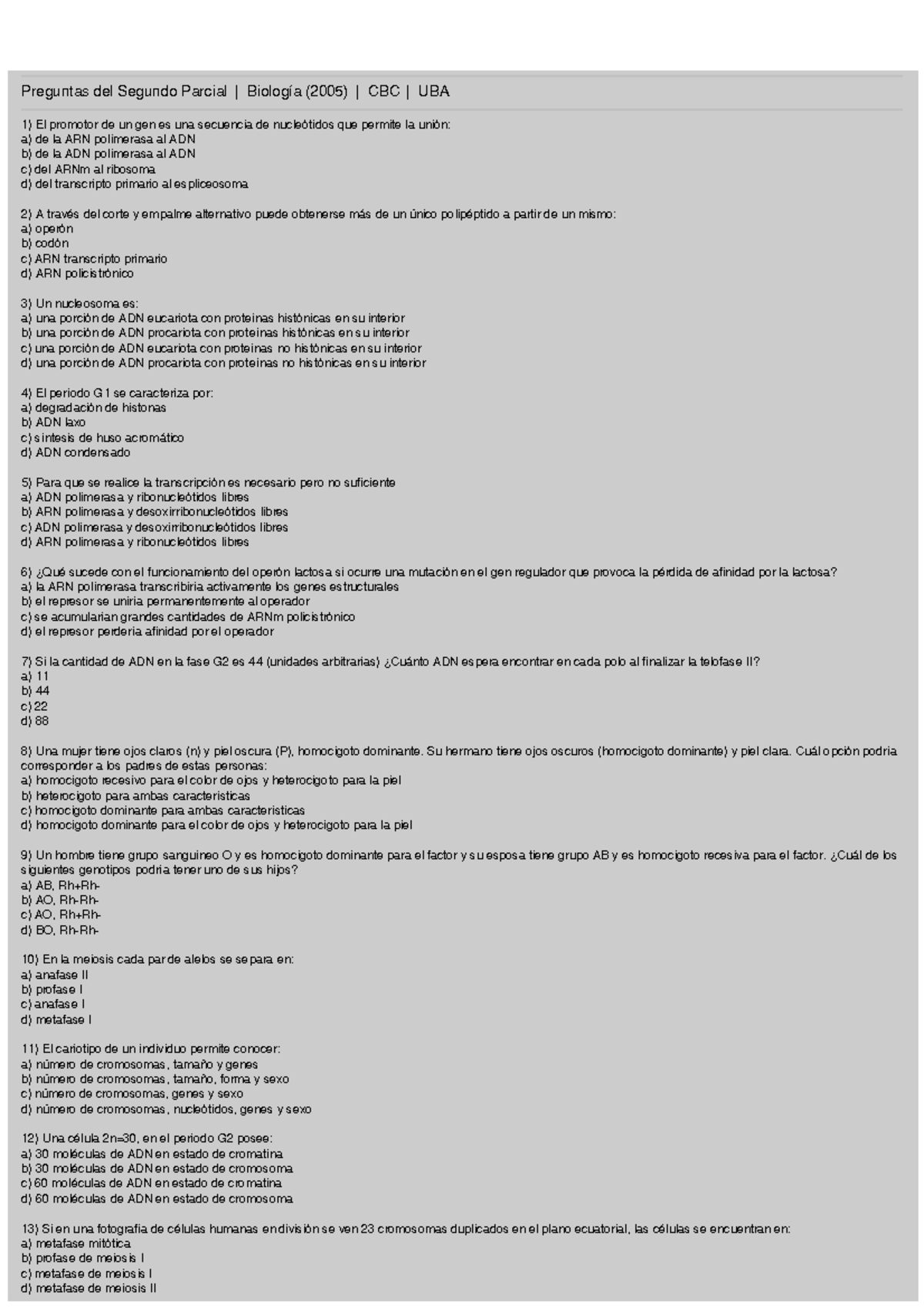 Parcial UBA gen - Preparación examen genética UBA UNAL - Preguntas del ...