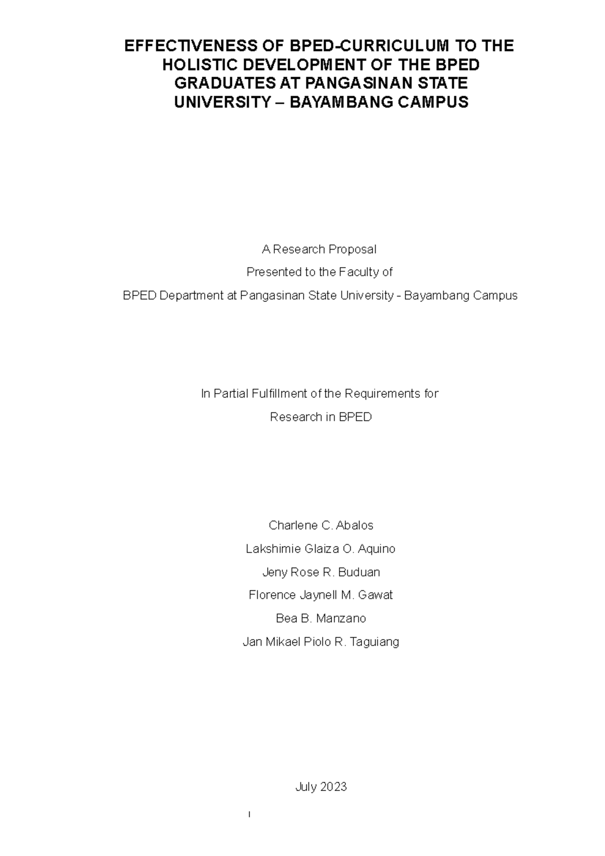 Final - nsmmdmdmdk - EFFECTIVENESS OF BPED-CURRICULUM TO THE HOLISTIC ...