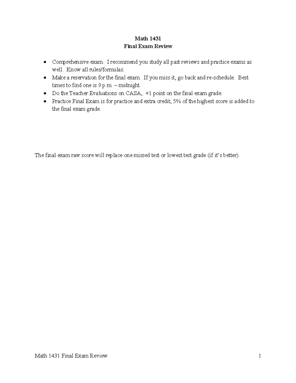 calc one final exam review - Math 1431 Final Exam Review x ...