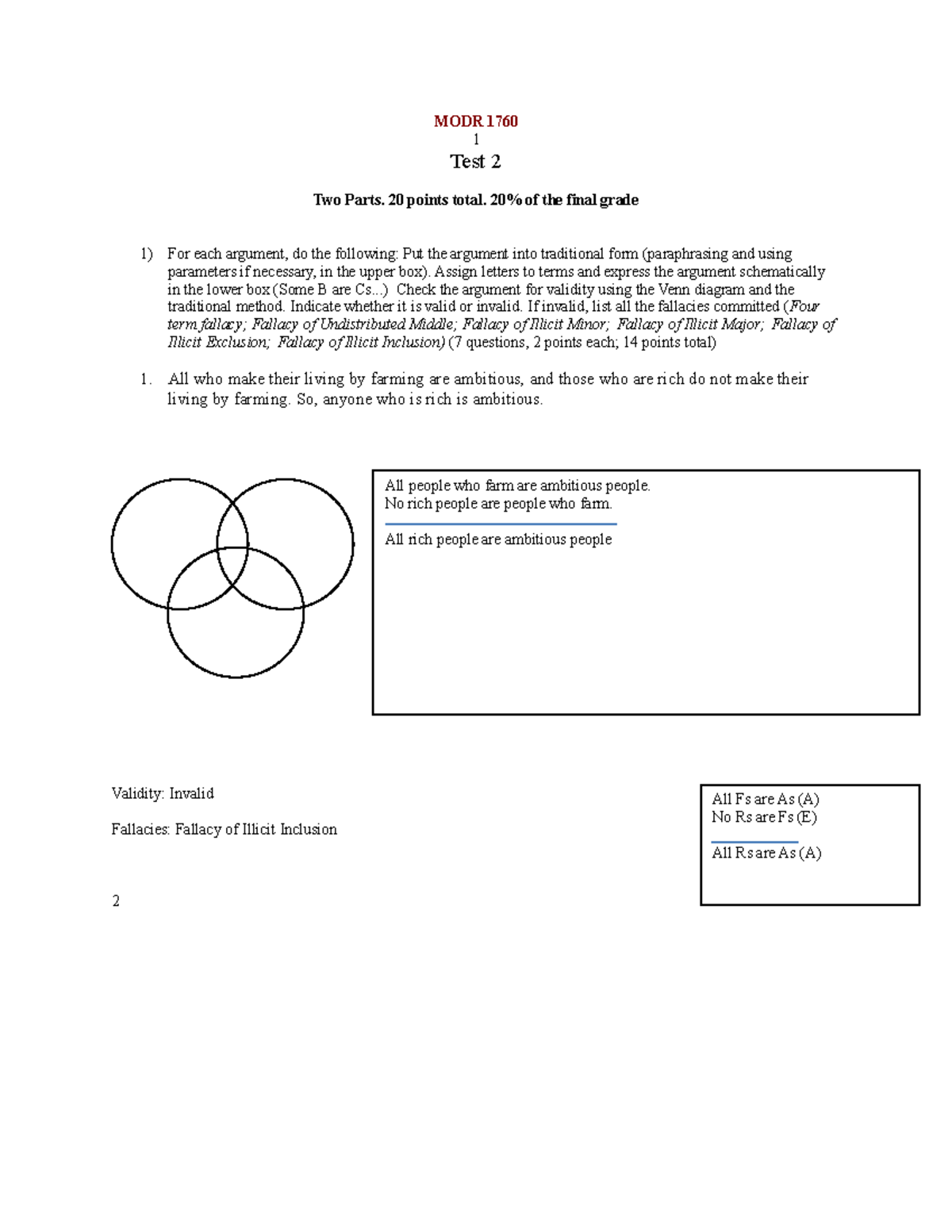Test 2 - This is the second test for this half year 6 credit course - 1 ...