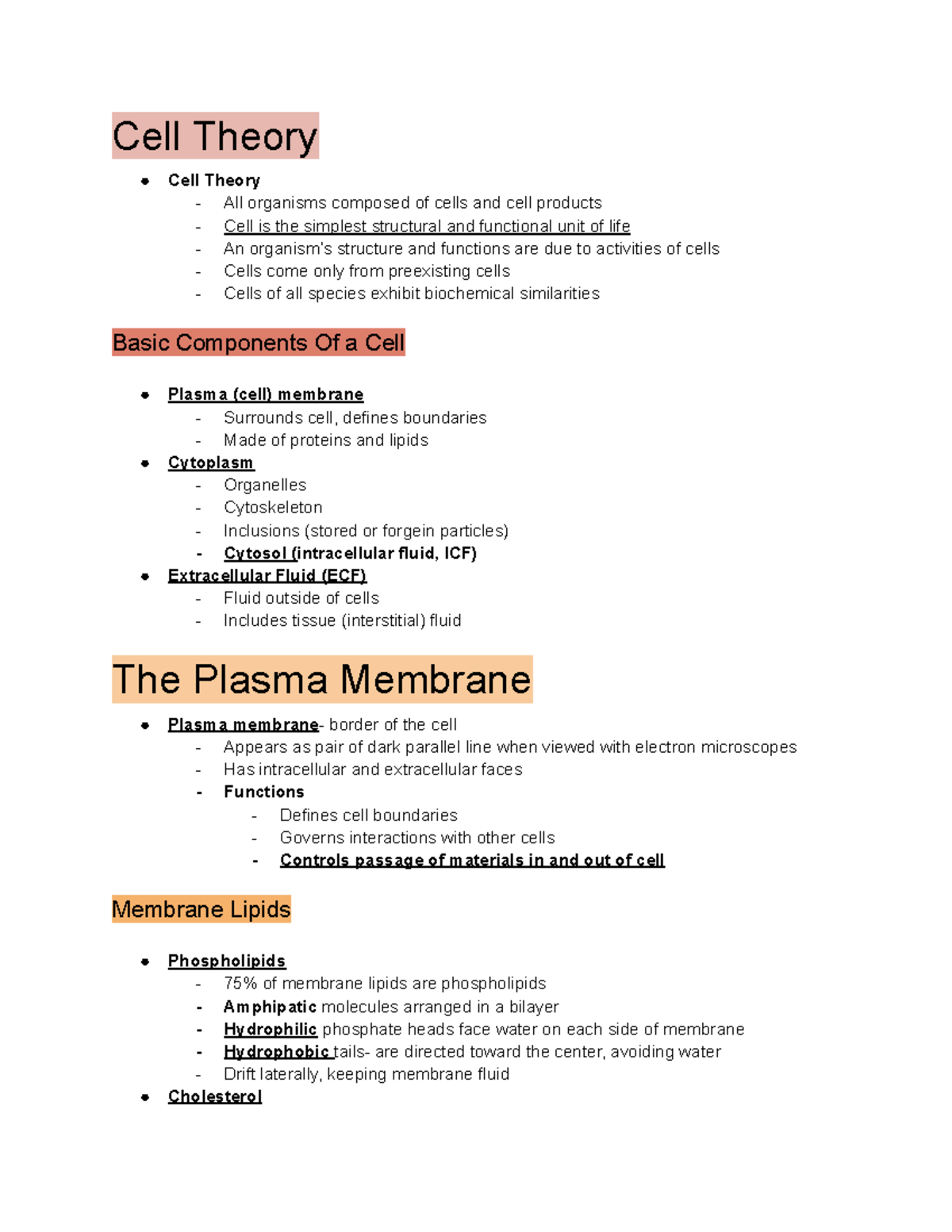 BIO 107 Ch. 3 PPT - Chapter 3 notes - Cell Theory Cell Theory - All ...
