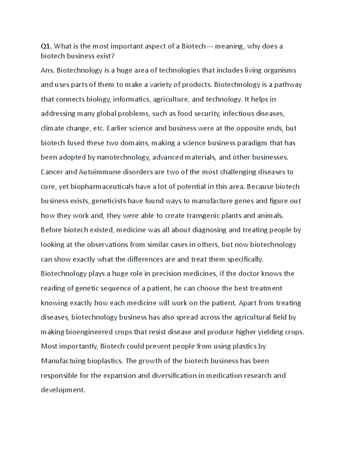 Biotechnology And Enterprise Q1 What Is The Most Important Aspect Of biotechnology-and-enterprise-q1-what-is-the-most-important-aspect-of