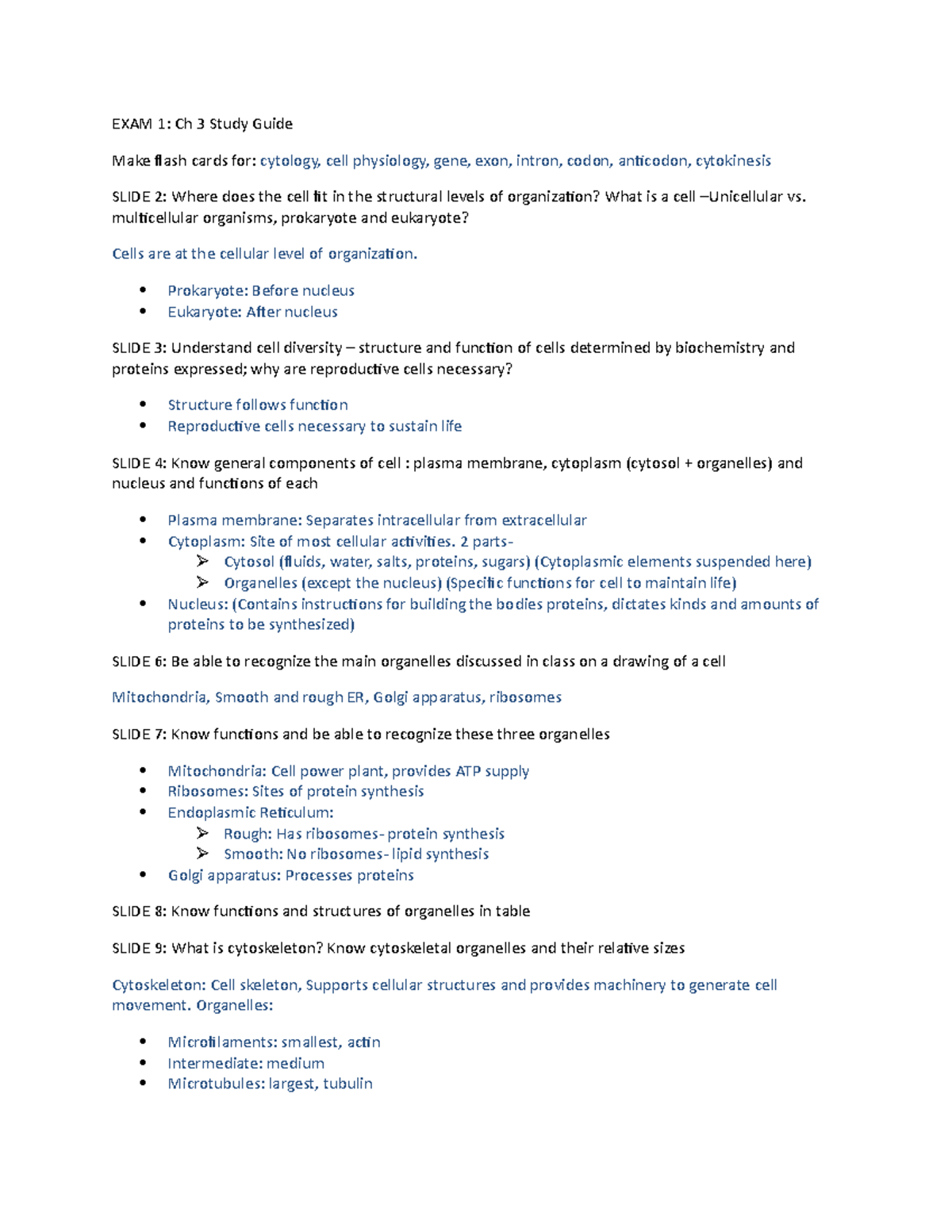 Cellular Physiology Ch 3 - EXAM 1: Ch 3 Study Guide Make flash cards ...