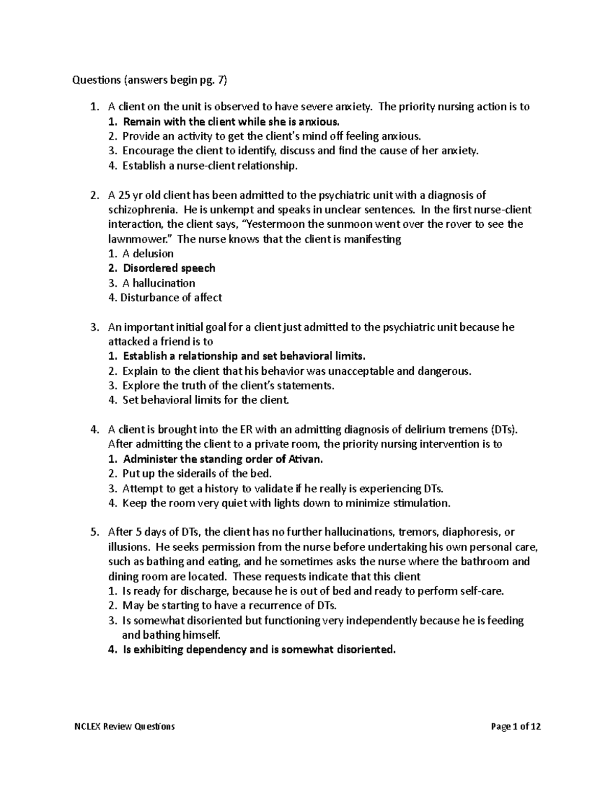 NURS354 Exam II Nclex Review Q A updated - Questions (answers begin pg ...