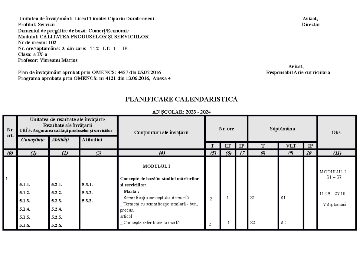 Calitatea produselor serviciilor clasa 9 bun - Unitatea de învăţământ ...