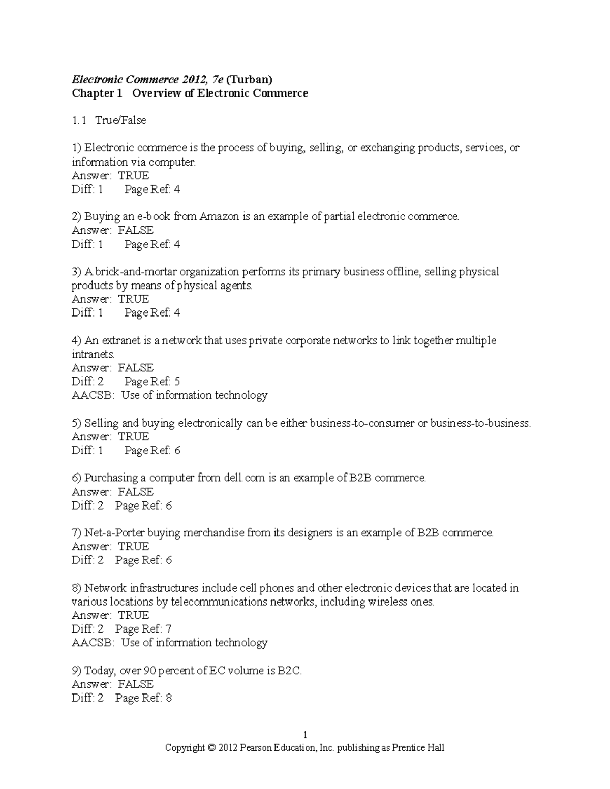 Testbank Overview of ECommerce - Electronic Commerce 2012, 7e (Turban ...