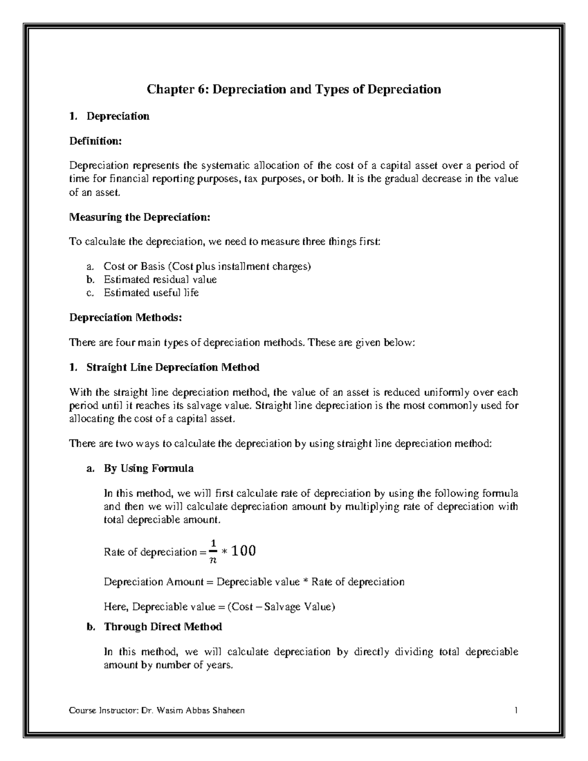 Chapter 6- practice questions - Chapter 6: Depreciation and Types of ...