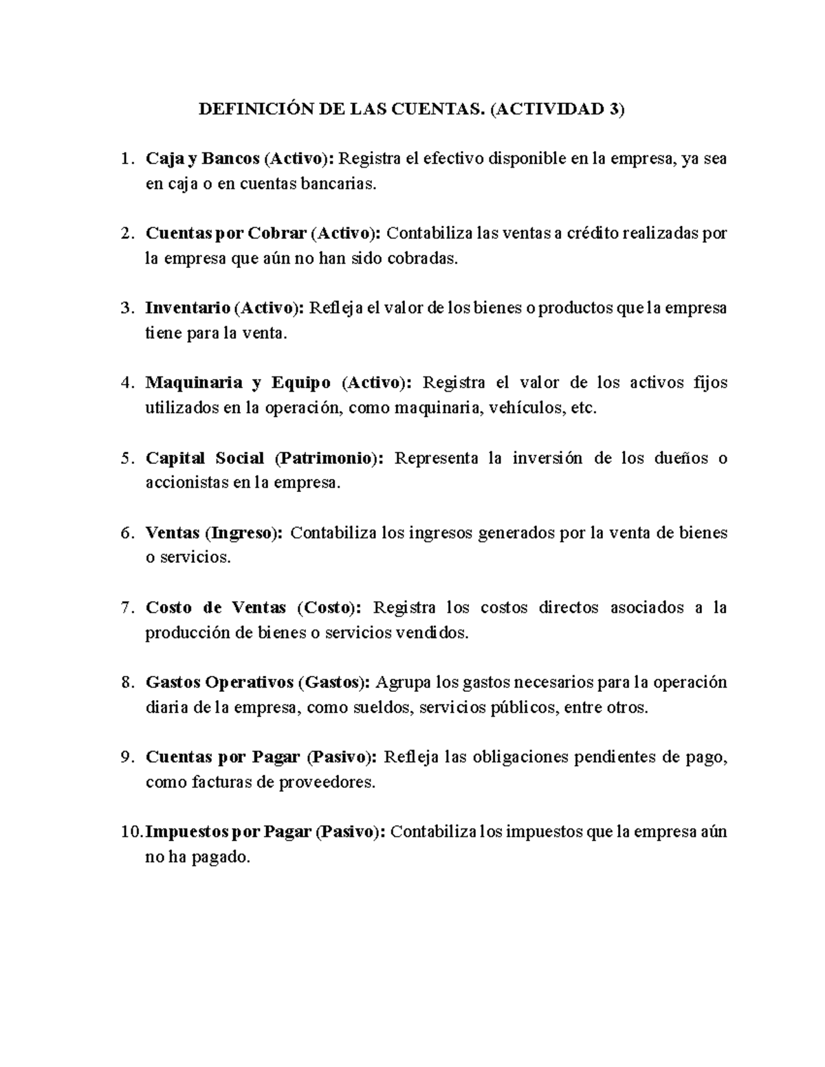 Definición DE LAS Cuentas. ( Actividad 3) - DEFINICIÓN DE LAS CUENTAS ...