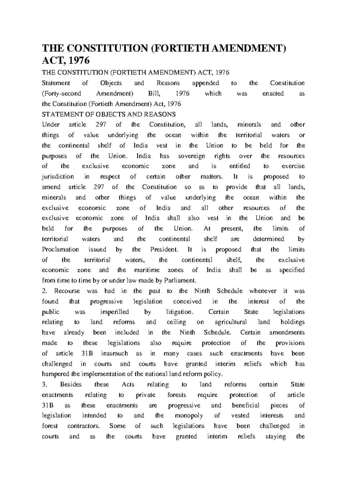 40th Amendment Act - THE CONSTITUTION (FORTIETH AMENDMENT) ACT, 1976 ...