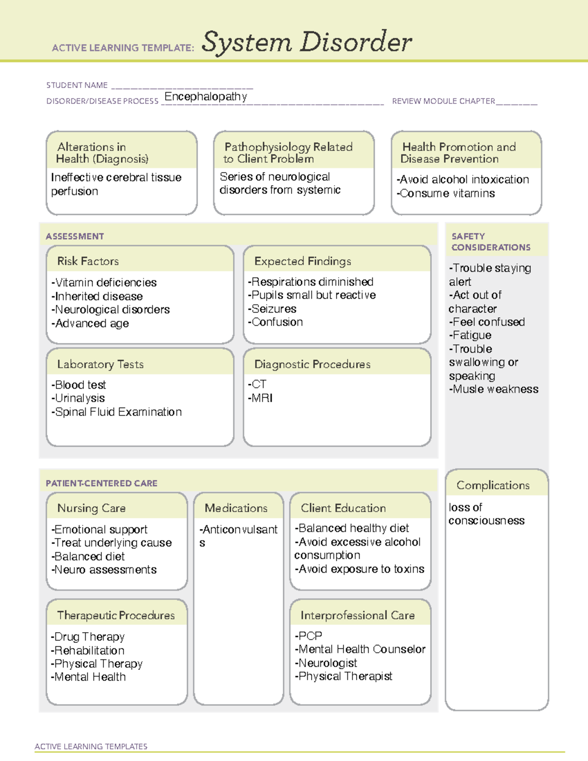 System disorder encephalopathy kc - ACTIVE LEARNING TEMPLATES System ...