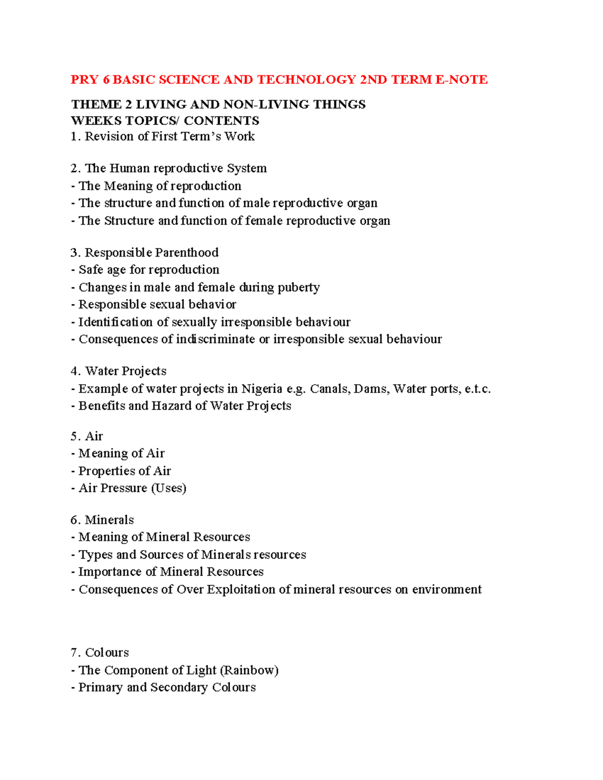 PRY 6 BST 2nd term - PRY 6 BASIC SCIENCE AND TECHNOLOGY 2ND TERM E-NOTE THEME 2 LIVING AND - Studocu