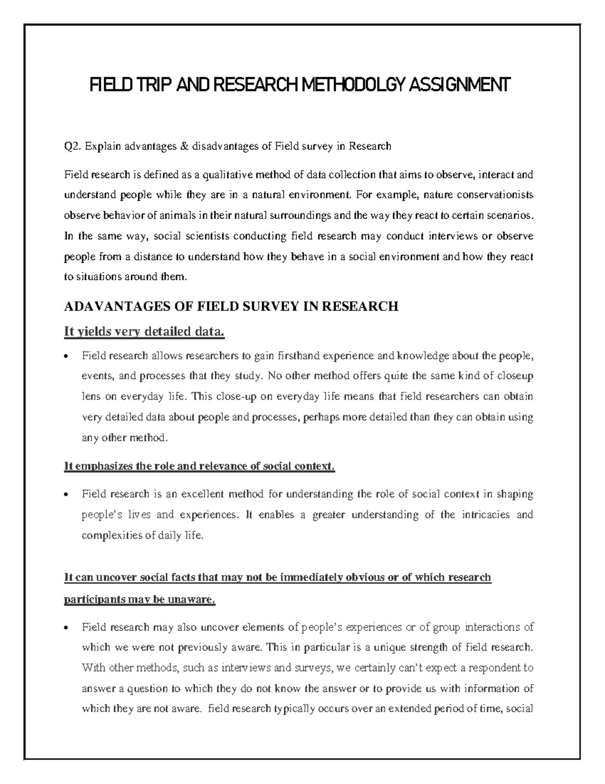 Feild Trip sem 4 assignment - FIELD TRIP AND RESEARCH METHODOLGY ...