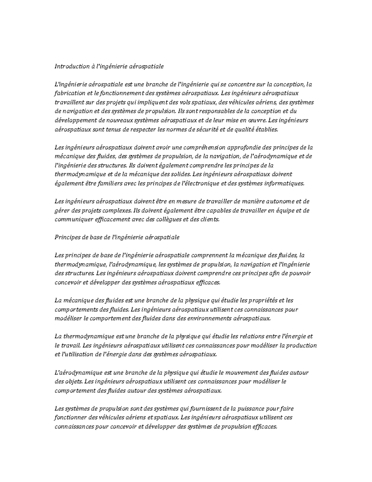 Aerospace Engineering Study Notes - Introduction à l'ingénierie ...
