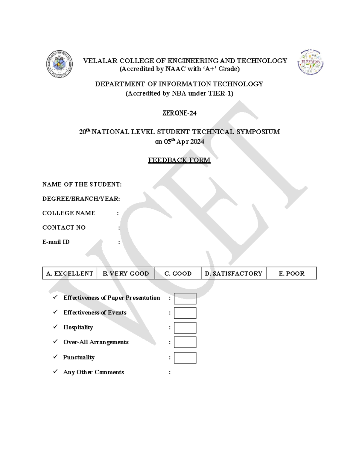 Feedback FORM 23-24 - VELALAR COLLEGE OF ENGINEERING AND TECHNOLOGY ...