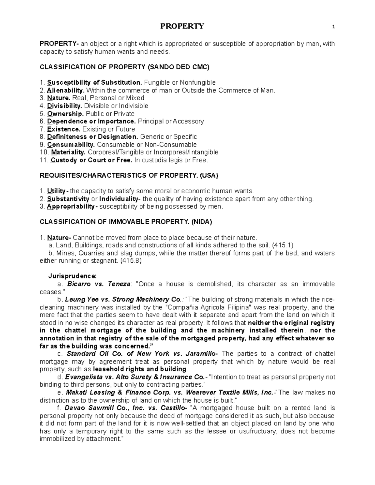 Property memory aid - notes - PROPERTY PROPERTY- an object or a right ...