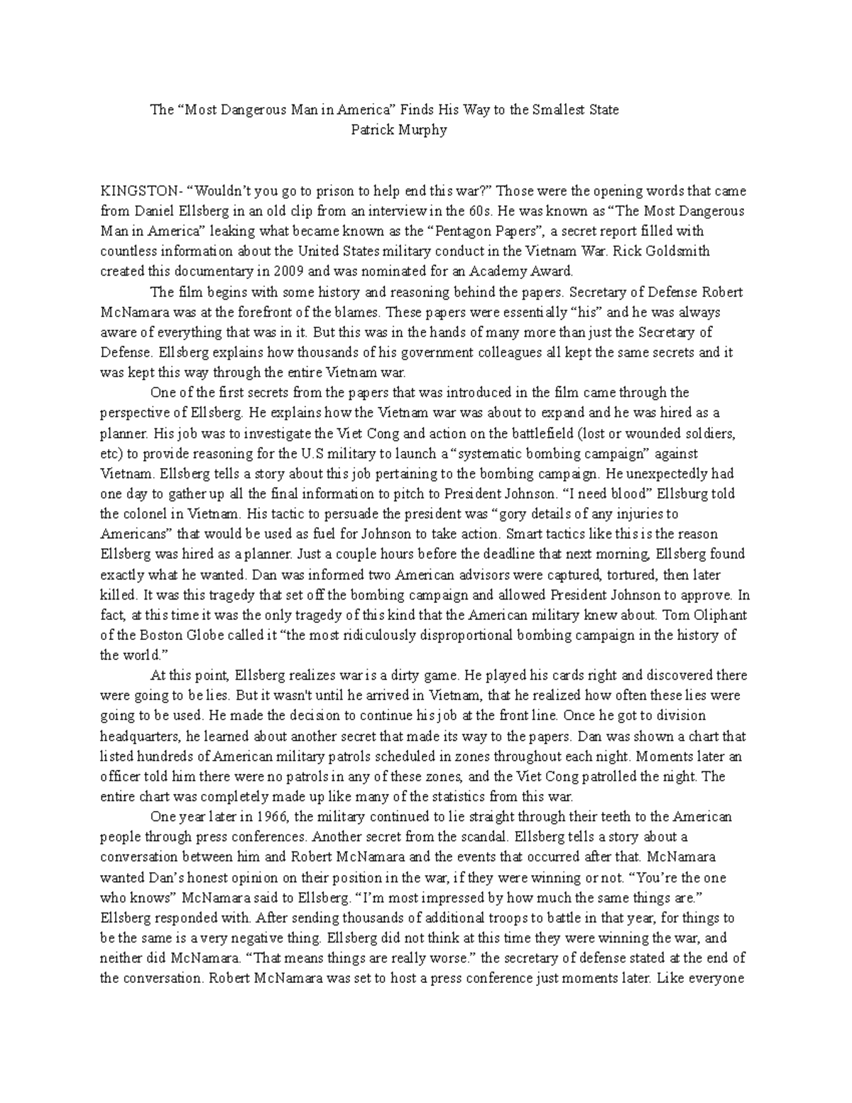 The Dangerous Man: Documentary on Daniel Ellsberg and the Vietnam War ...