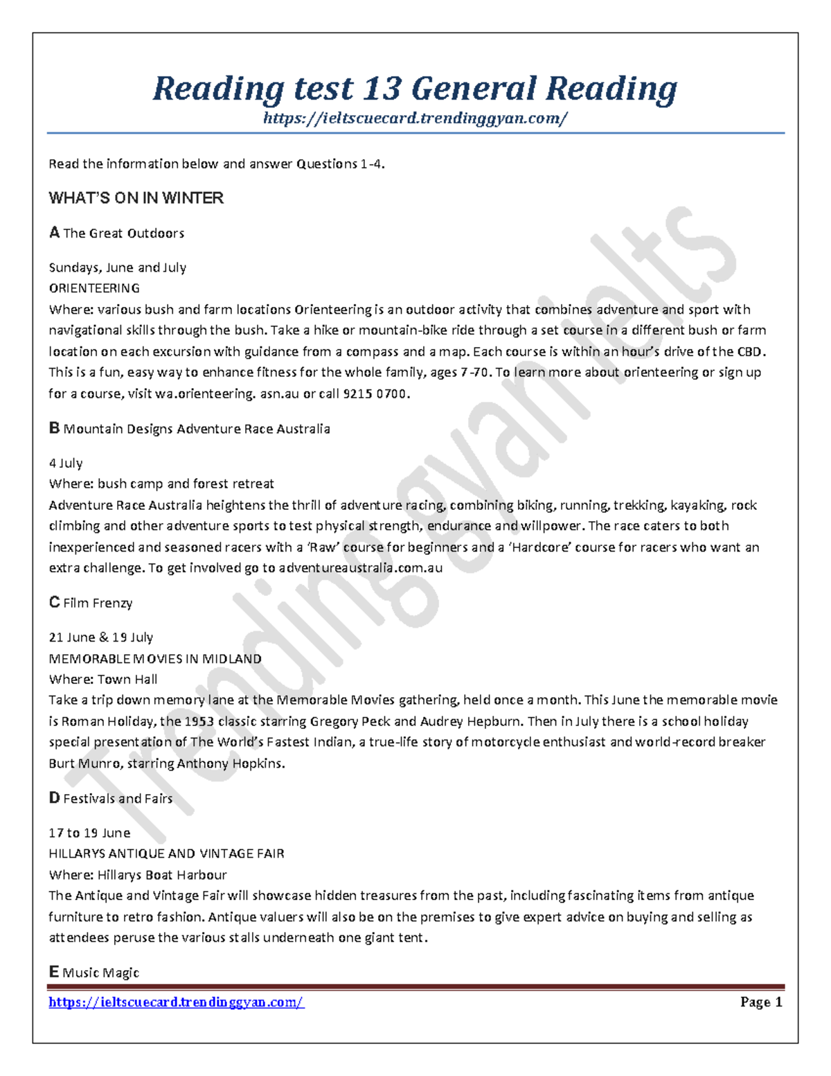 General Test 13 - English - Reading test 13 General Reading ...