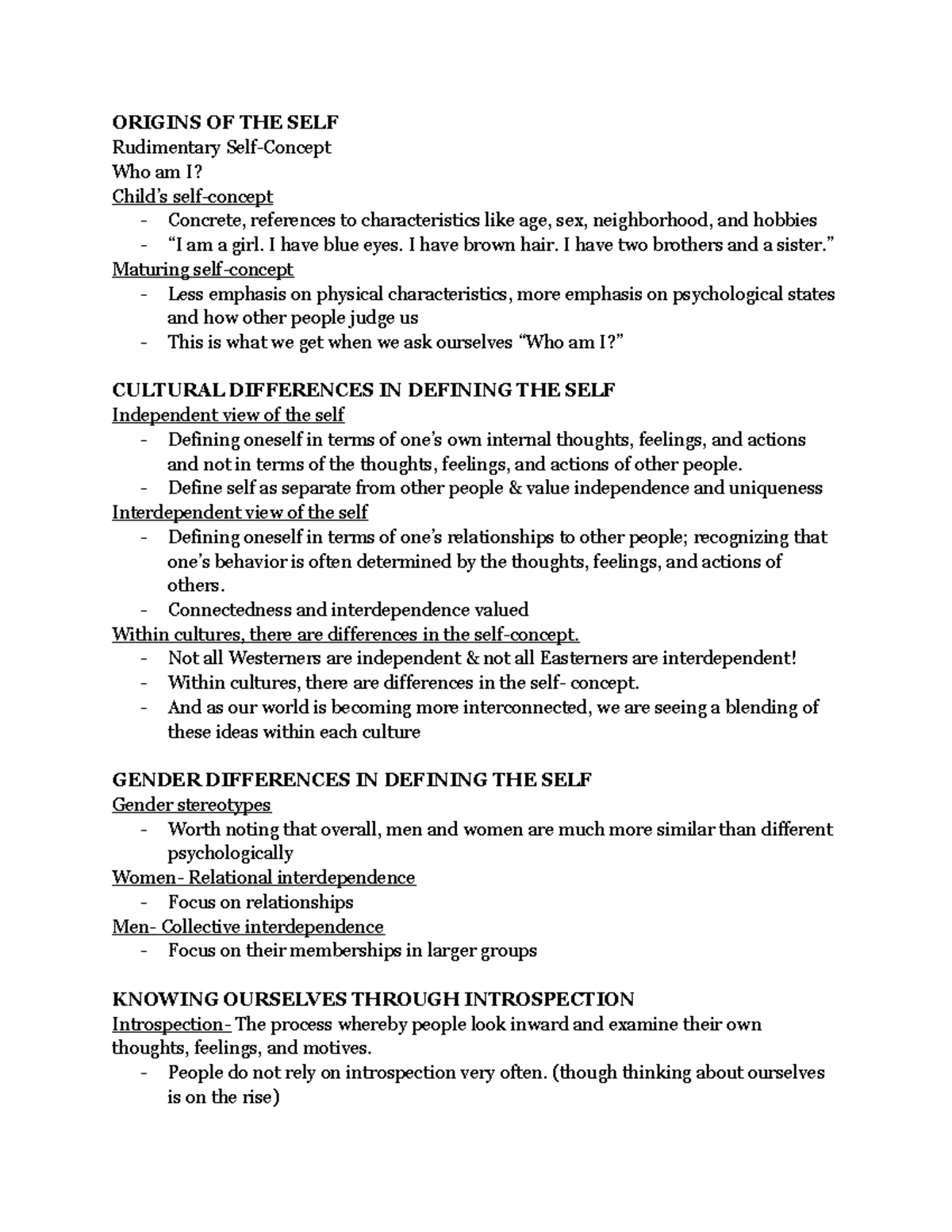 Ch. 5 - lecture notes for a social psychology class. - ORIGINS OF THE ...
