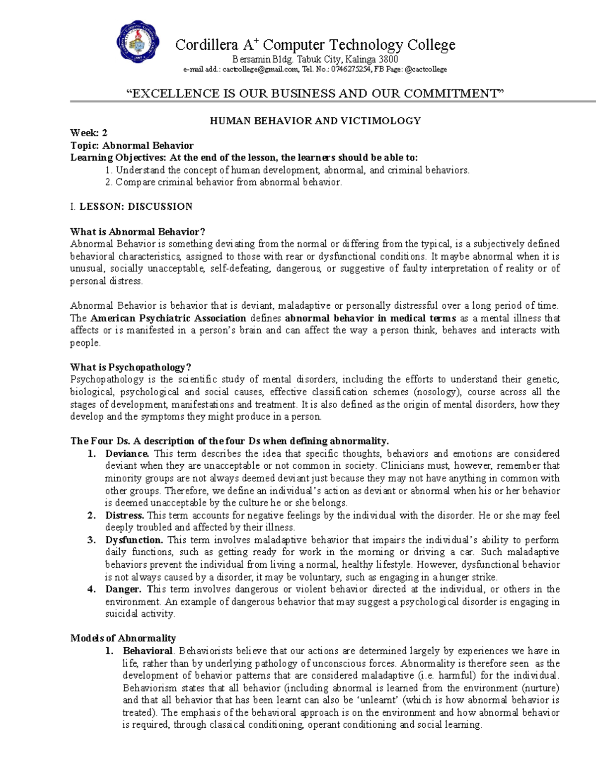 Human behavior and victimology - Cordillera A+ Computer Technology ...