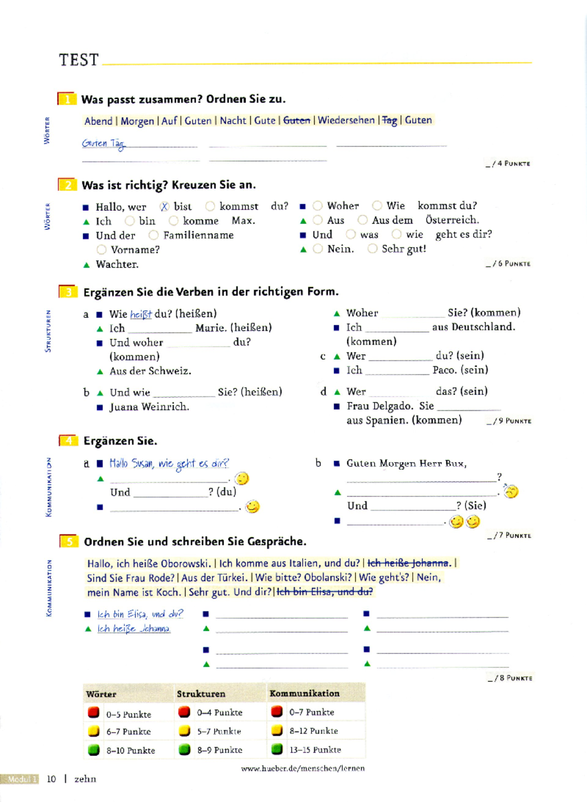 Test 1 - ALG1901 Arbeitsbuch German practice test - TEST I Was passt ...