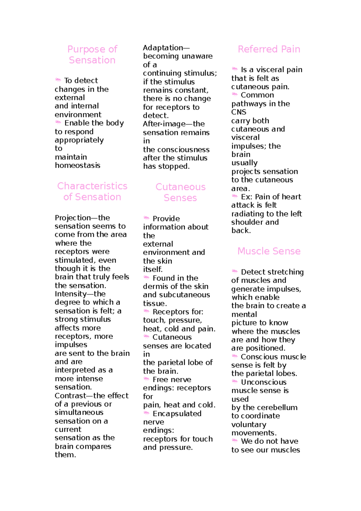 The Human Sensest Anaphy Reviewer - Purpose of Sensation To detect ...