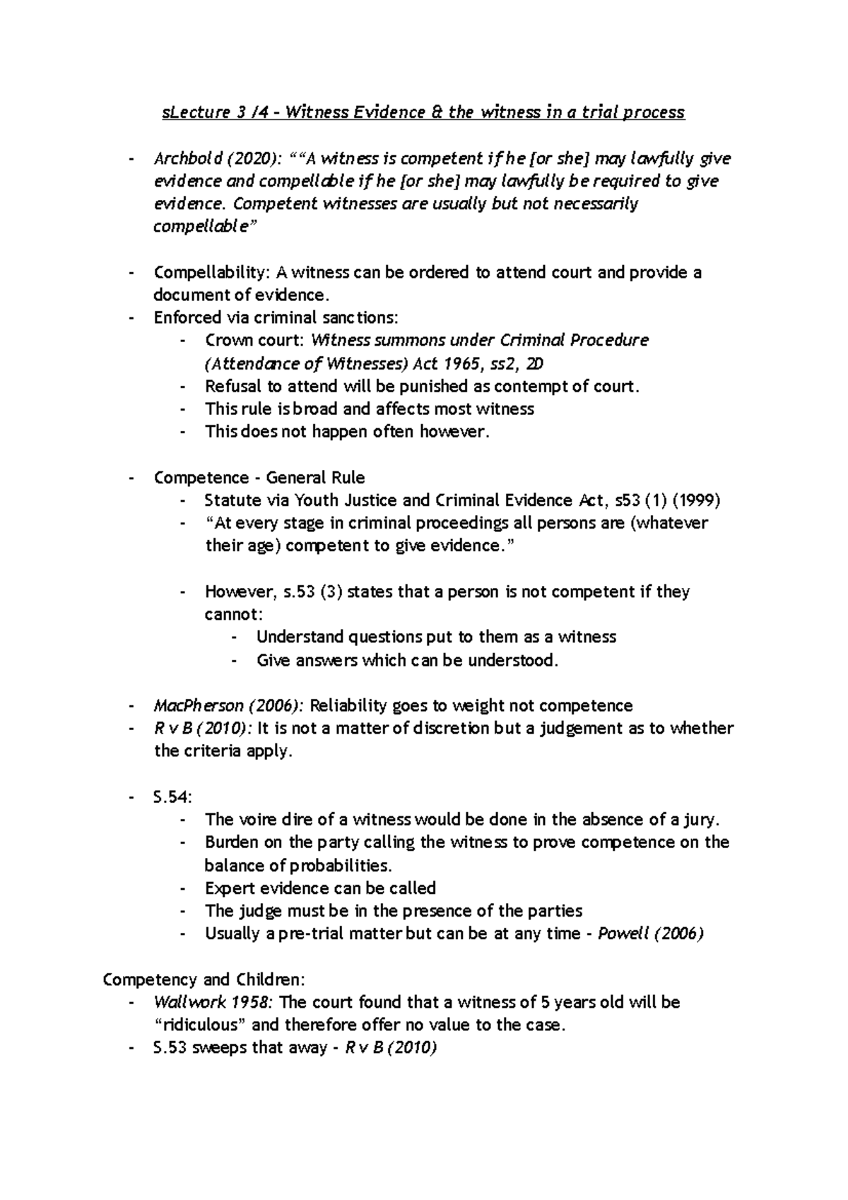 Lecture 3 4 - Witness Evidence the witness in a trial process ...
