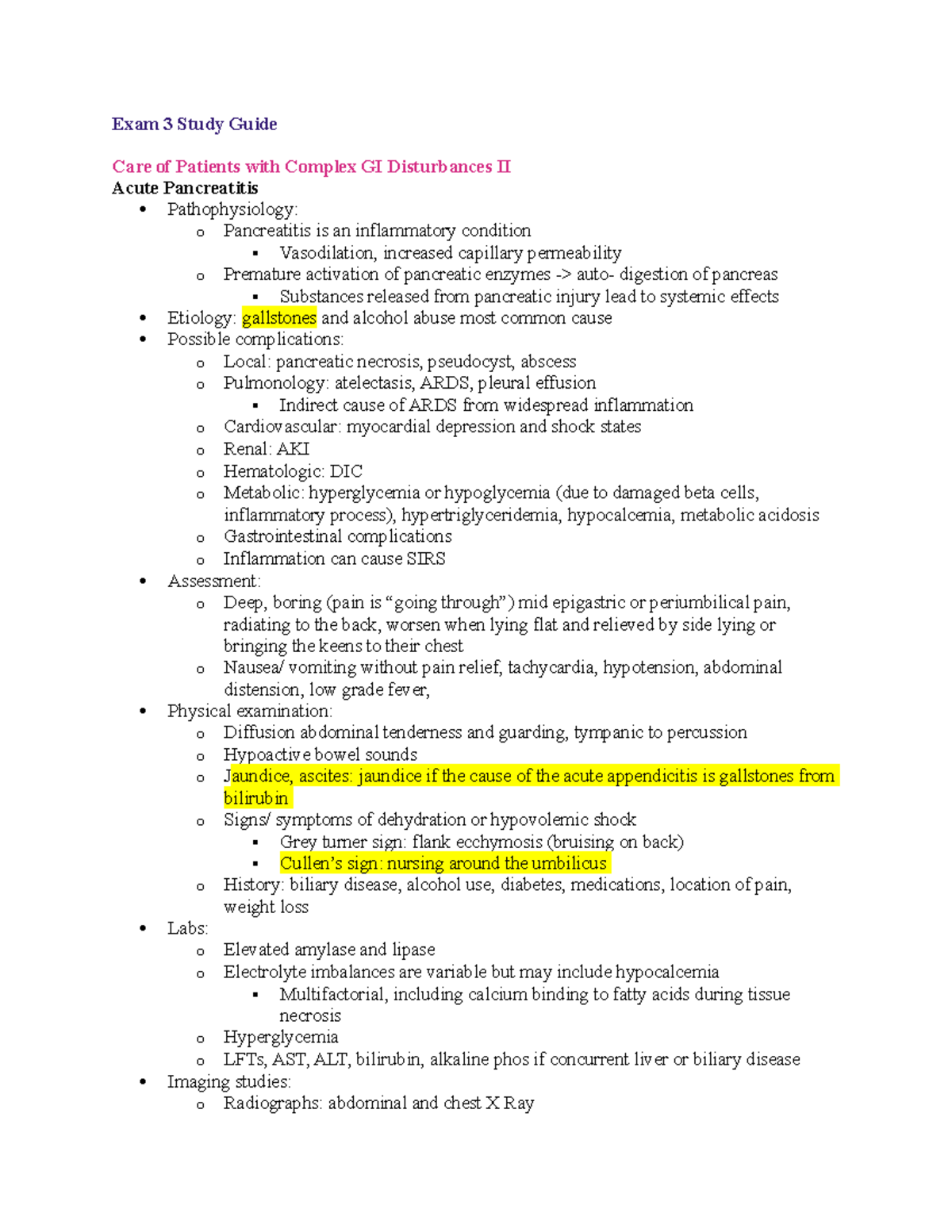 Exam 3 Study Guide - Exam 3 Study Guide Care of Patients with Complex ...
