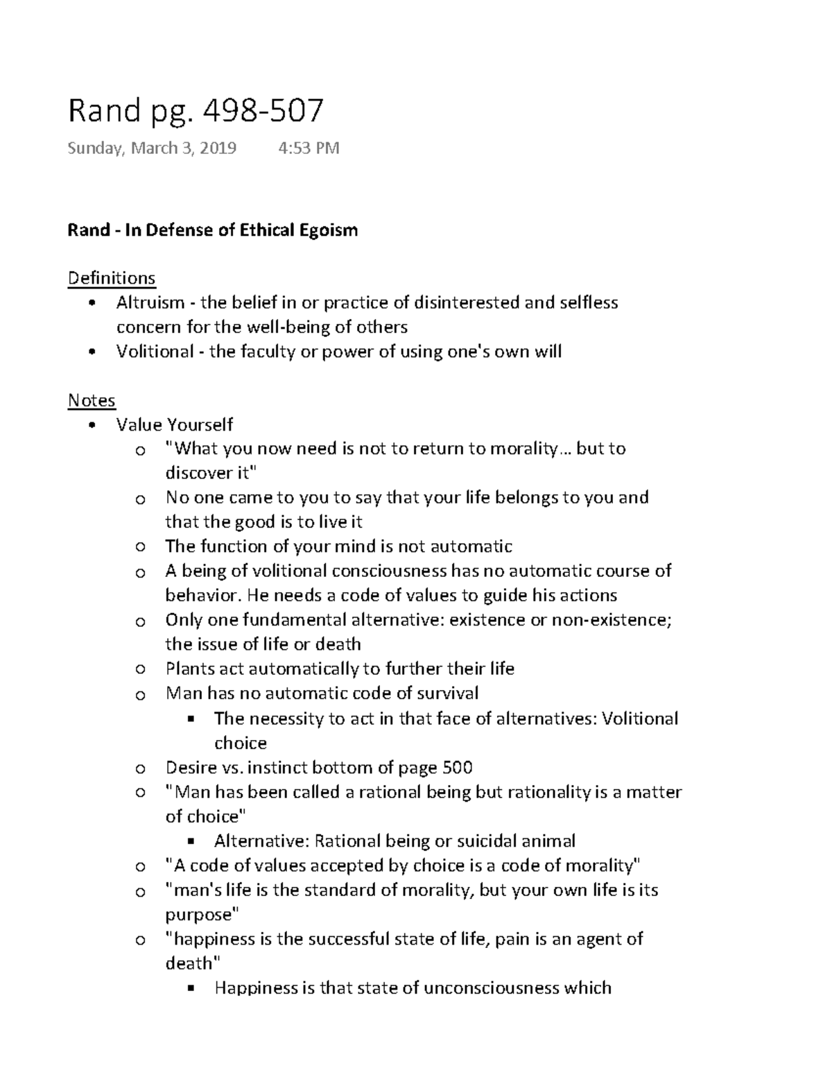 Rand pg. 498-507 - Summary The Moral Life: an Introductory Reader in ...