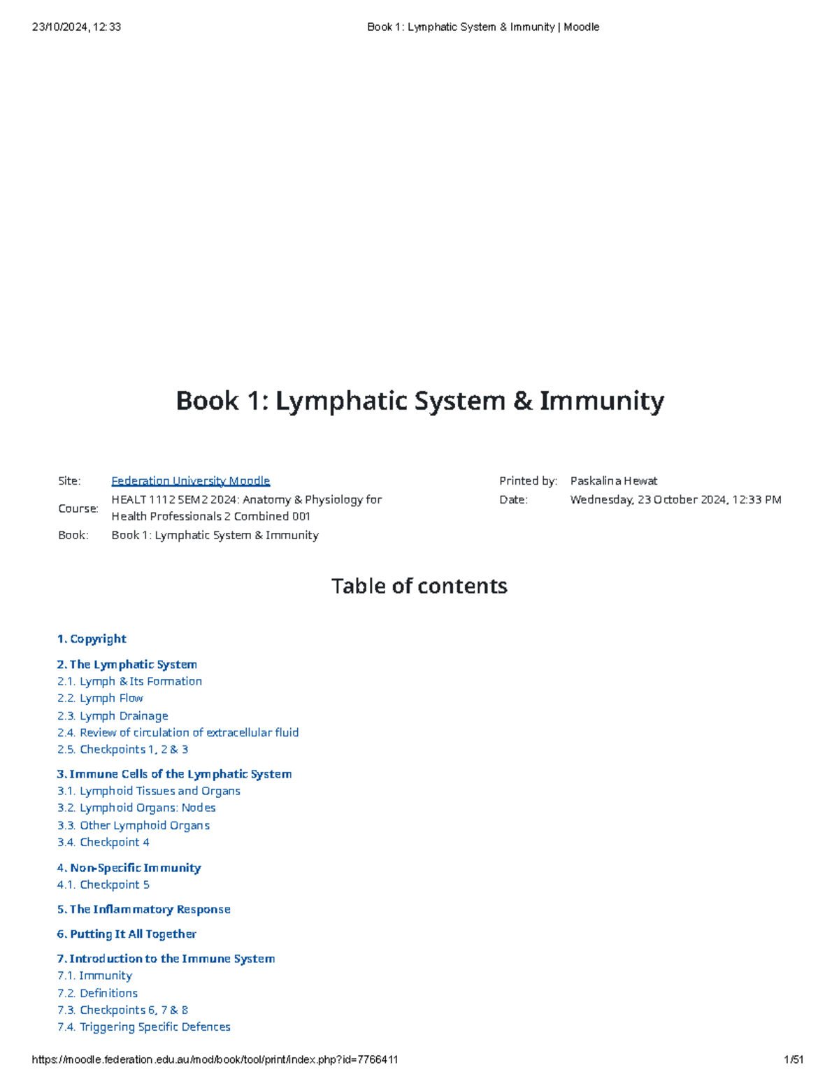 Lymphatic System & Immunity Moodle - Book 1: Lymphatic System ...