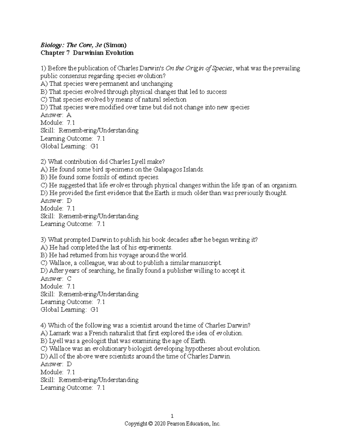Chapter 7 Study Guide KEY - Biology: The Core, 3e (Simon) Chapter 7 ...