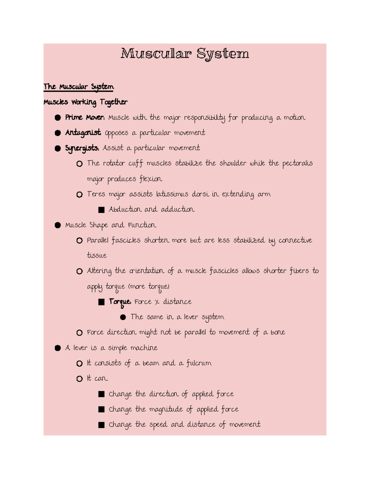 Muscular System - Lecture Notes - The Muscular System Muscles Working ...