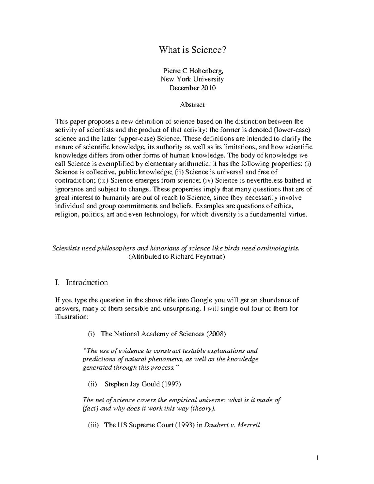 Whats Science - What is Science? Pierre C Hohenberg, New York ...