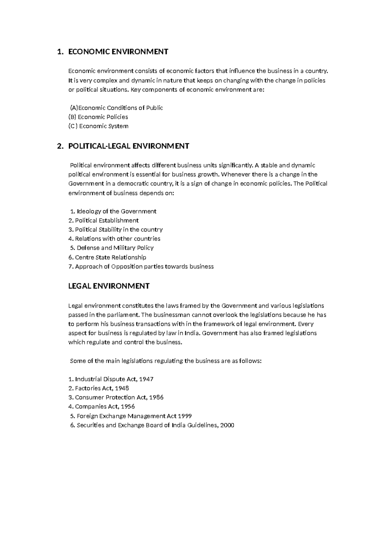 Economic Environment - NOTES - 1. ECONOMIC ENVIRONMENT Economic ...