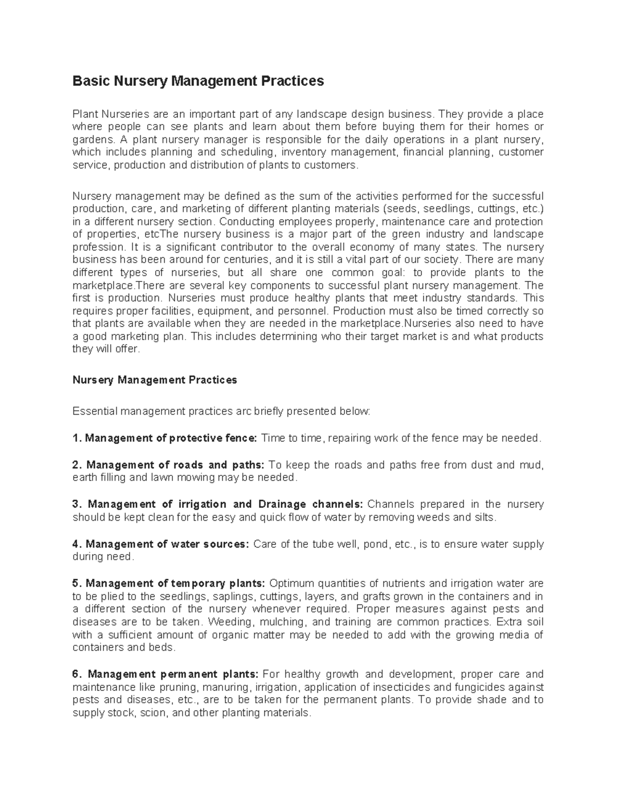 Basic Nursery Management Practices - They provide a place where people ...