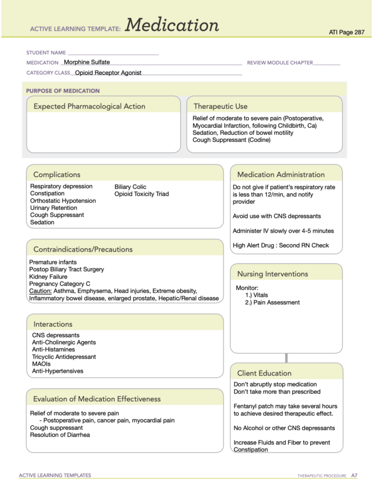 Morphine - Med Card - NURS 122 - Studocu