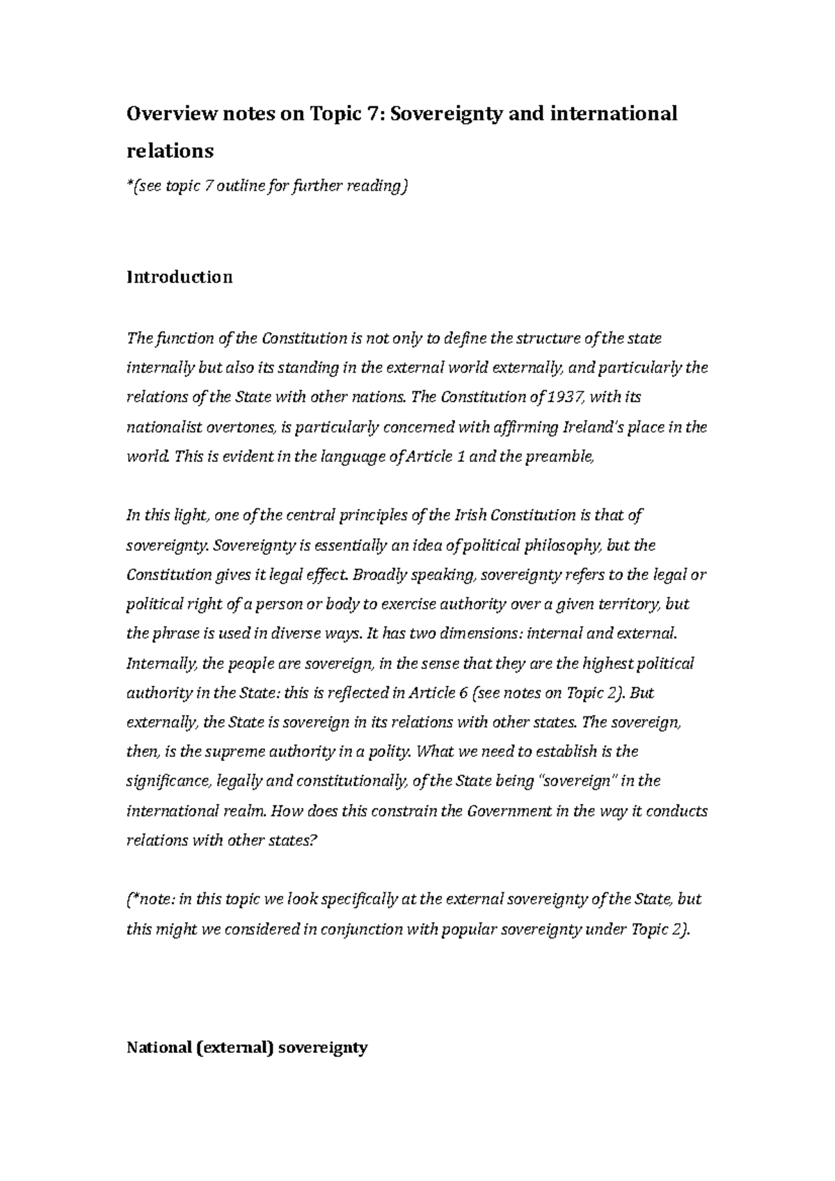 Overview notes Topic 7 sovereignty - Overview notes on Topic 7 ...