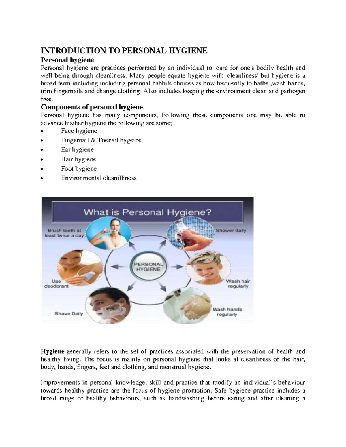 Health and Hygiene - This notes are related to first year bsc nursing ...