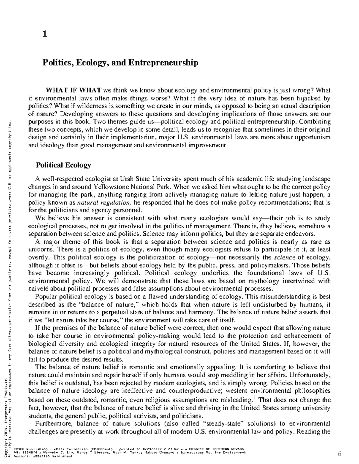 Ch. 1 NU - Professor David Wangsgard - 6 1 Politics, Ecology, and ...