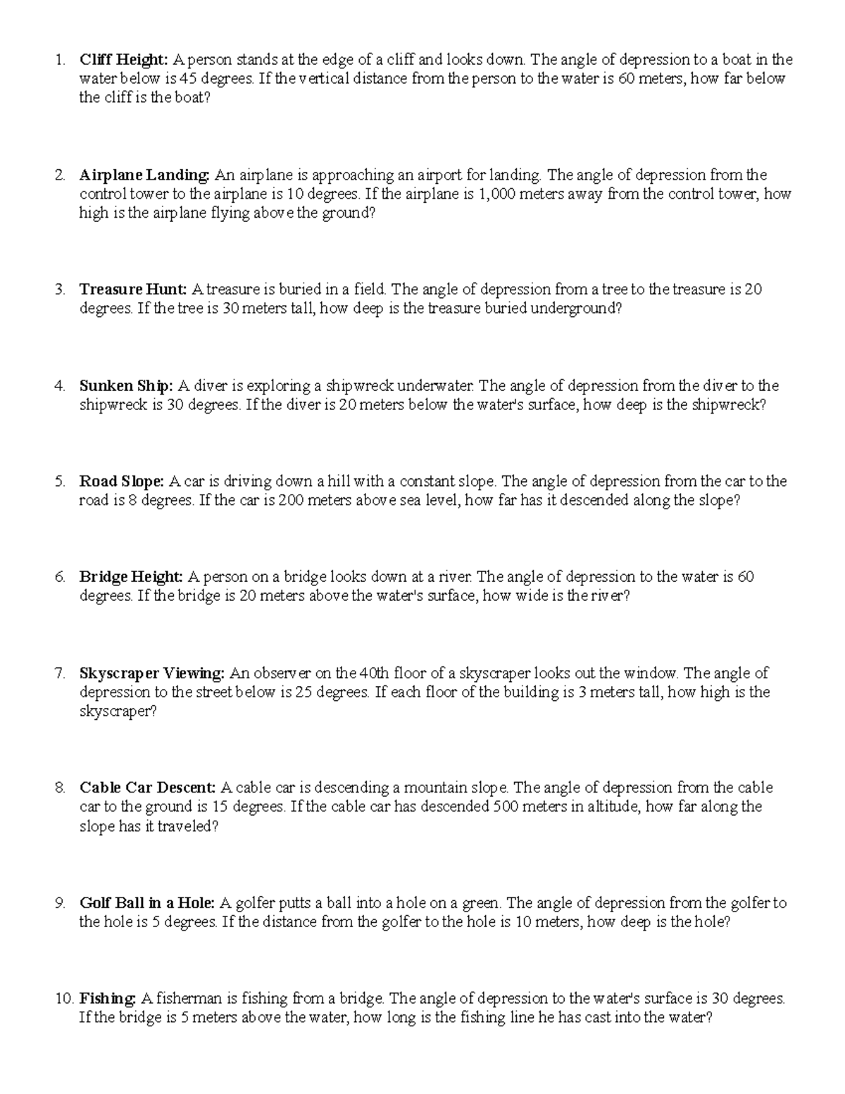 Angle OF Depression- Elevation - Cliff Height: A person stands at the ...