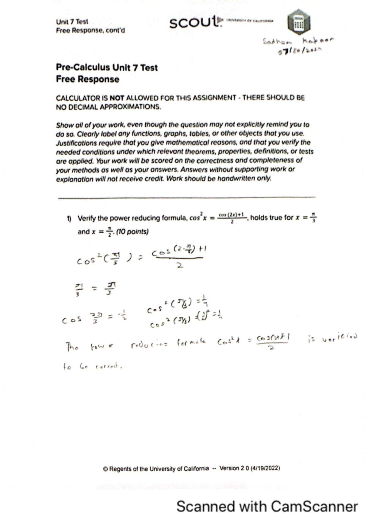 Apes section 10 Frq - Unit 7 Test scout. UNIVERSITY or CALIFORNIA Free ...