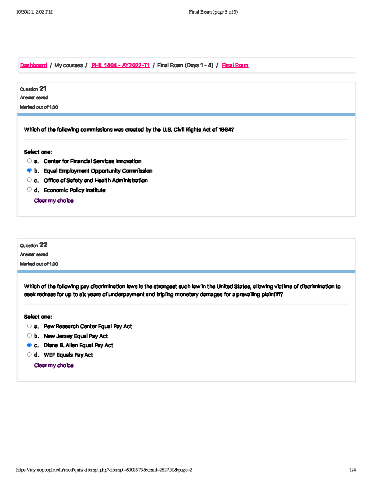 PHIL 1404 PHIL 1404 Ethics and social Responsibility Final Exam (page 3 of 5) - Question 21 ...