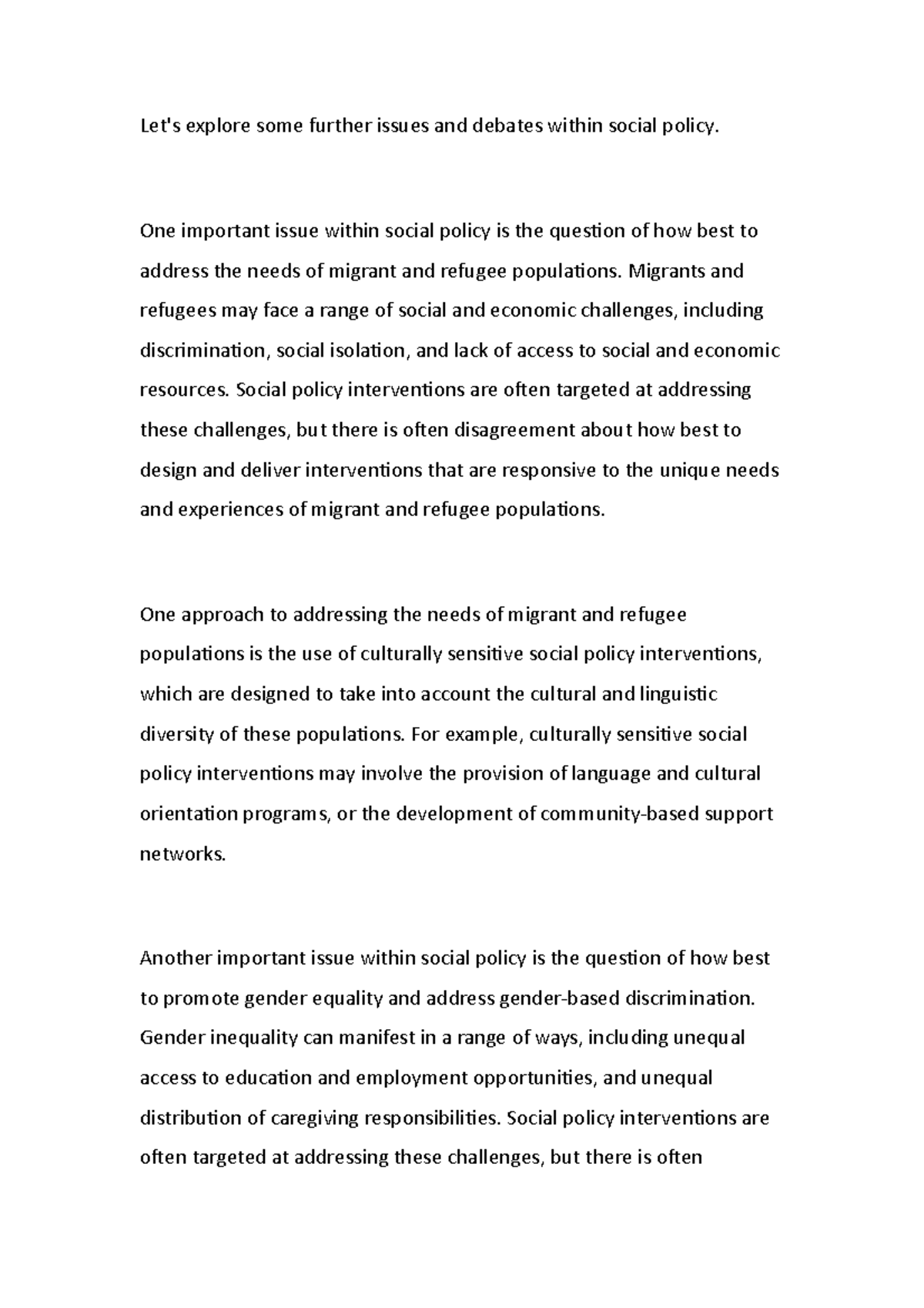 SP-5 - some further issues and debates within social policy. - One ...