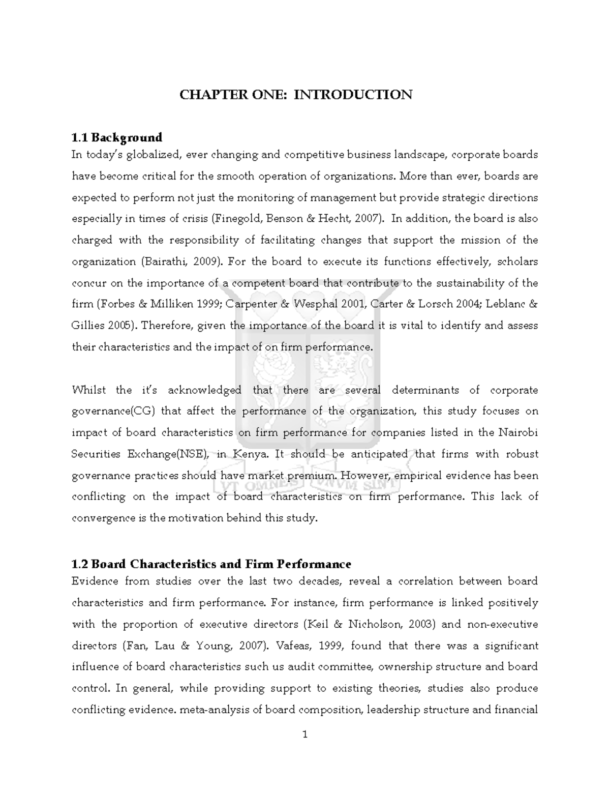 Thesis Sample Proposal - CHAPTER ONE: INTRODUCTION 1 Background In ...