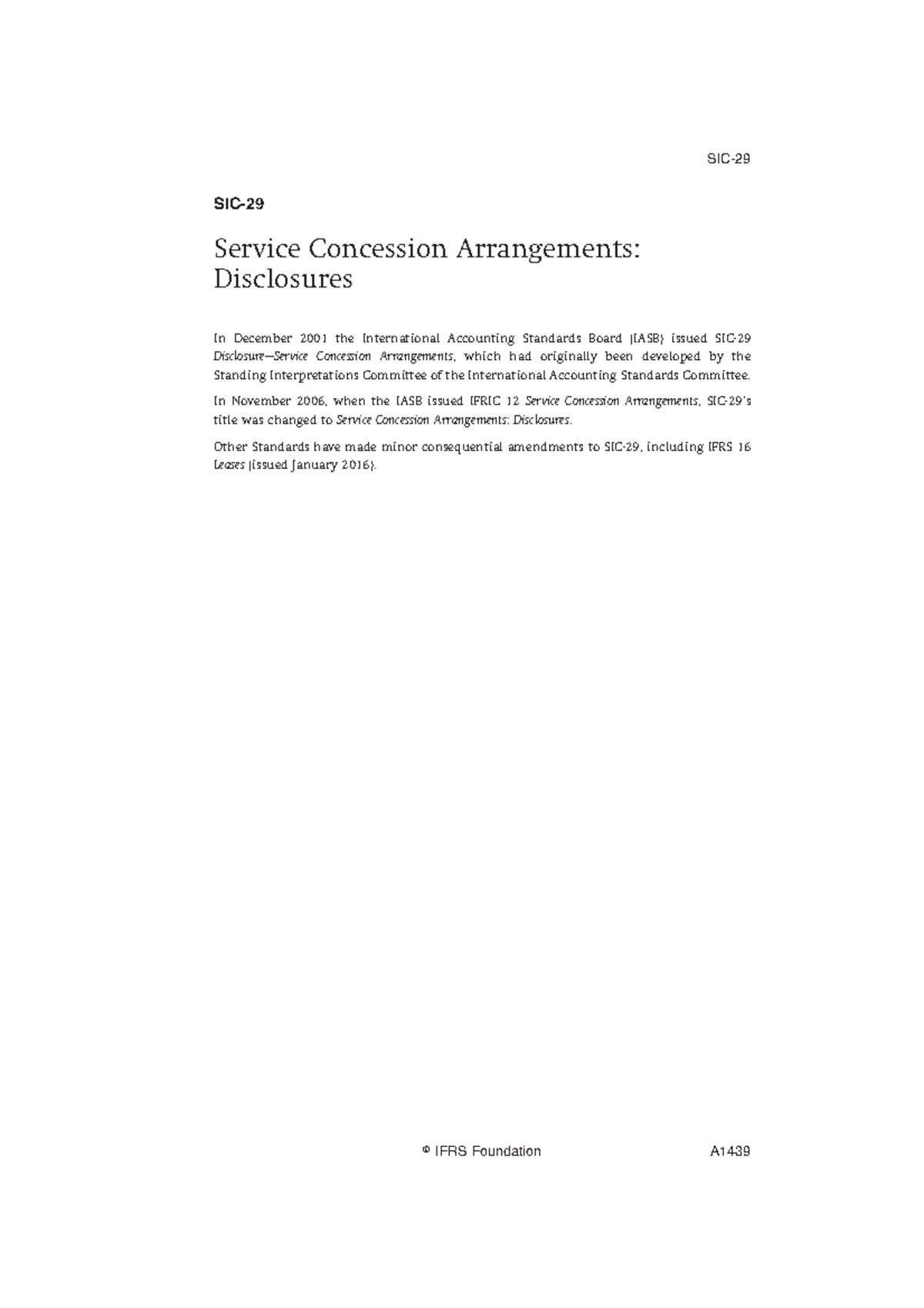 SIC-29 Service Concession Arrangements -Disclosures - SIC- Service ...