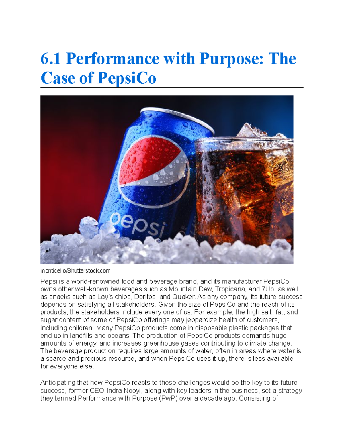 Performance with Purpose - The Case of Pepsi Co - Organizational ...