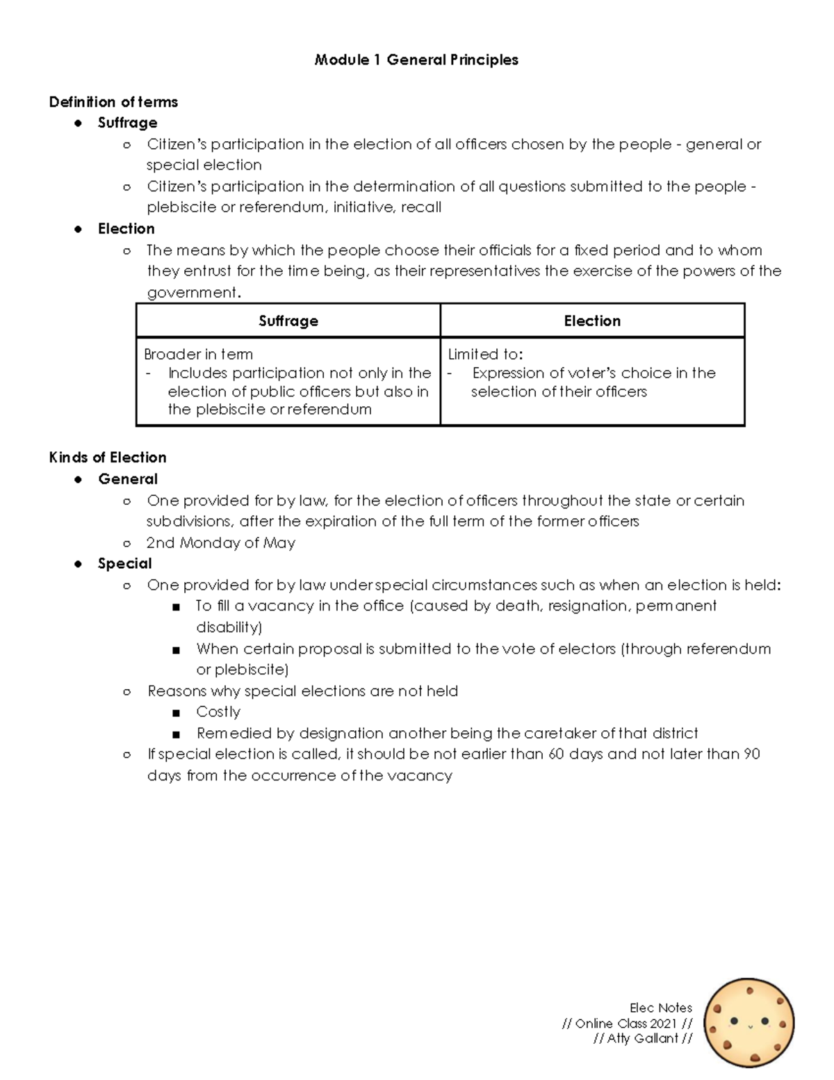 Election Law Notes - Elec Notes // Online Class 2021 // Module 1 ...