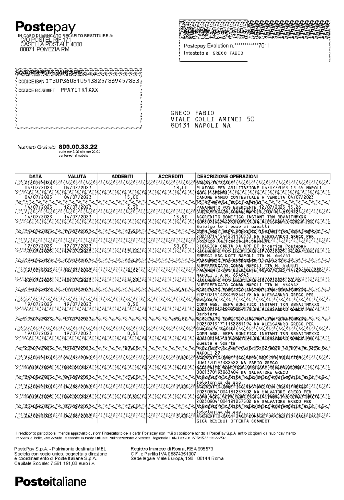 Rendiconto della Carta Postepay Evolution Dicembre 2023 - IT80P ...