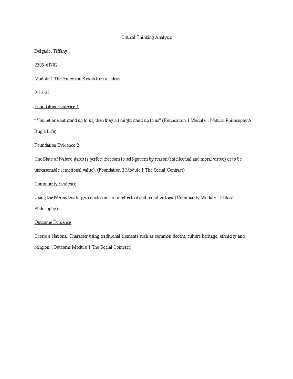 Critical Thinking Analysis-Module 1 - Critical Thinking Analysis ...